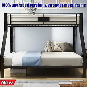 SIGONE Stronger and Safer Metal Bunk Bed Twin XL Over Queen Size Black Heavy Duty Thicken Safer More Stable Steel Bunk Queen Bed with Reinforced Legs and Ladder, Easier Assembly (Twin XL Over Queen)