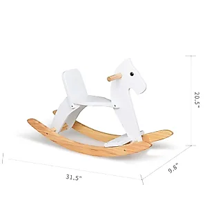KRAND Wooden Rocking Horse Baby Ride On Toy for Toddlers Solid Wood Classic Design with Comfortable Pedal and Safe Backrest Ideal Gift for Kids (Classic, White)