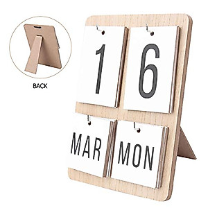 Garneck Wooden Desktop Calendar Wall Hanging Calendar Manual Perpetual Calendar Planner Schedule Year Calendar for Desk Top Office Home Decoration (White)