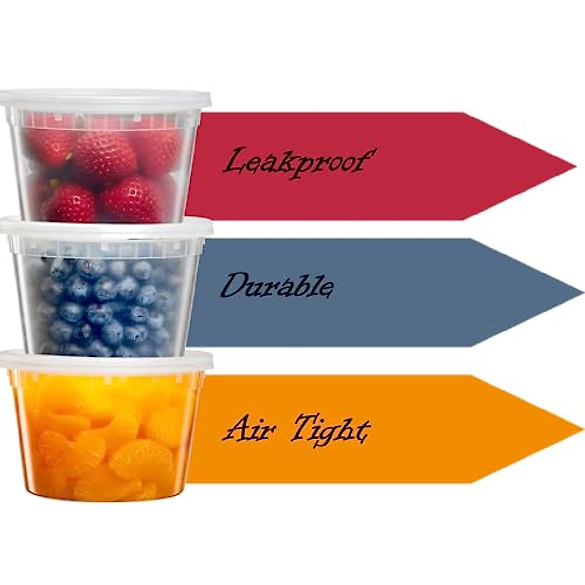 Mr. Miracle Deli Containers with Lids - 12 Pack of 16 oz Clear Airtight Reusable Plastic Food and Multi-Purpose Containers - Microwave, Freezer, and Dishwasher Safe