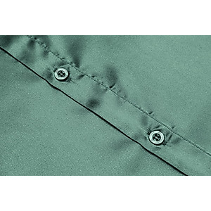 URRU Men's Luxury Shiny Silk Like Satin Dress Shirt Long Sleeve Slim Fit Casual Muscle Button Up Shirts Light Green L