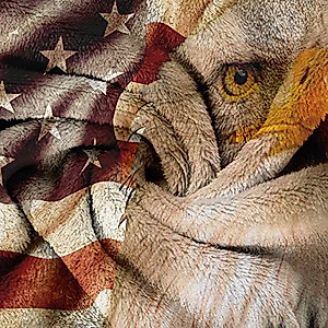 Retro Eagle Flannel Blankets American Flag Fleece Throw Blanket Soft Patriotic Air Conditioning Blanket for Couch Sofa Bed 50"X60"
