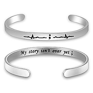 BNQL Semicolon Heartbeat Cuff Bracelet Keep Going Bracelet My Story Isn't Ovet Yet Inspiration Jewelry (Cuff S)