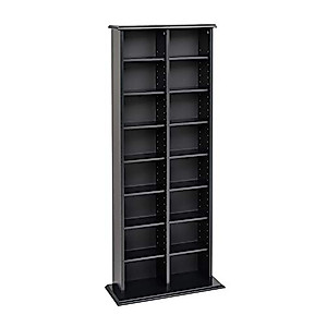 Double Multimedia Storage Tower Transitional Wood Adjustable Shelving