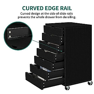 YITAHOME 7 Drawer Chest, Mobile File Cabinet with Wheels, Home Office Storage Dresser Cabinet, Black