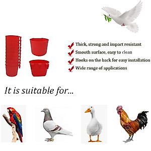 10pcs Feeder Cage Cups Hanging Chicken Water Cups Pet Bowl with Hooks Rabbit Food Dish for Cages Plastic Feeding & Watering Supplies for Pigeon Poultry Roosters Gamefowl Parakeet