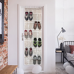 24 Pockets - SimpleHouseware Crystal Clear Over The Door Hanging Shoe Organizer, Gray (64'' x 19'')