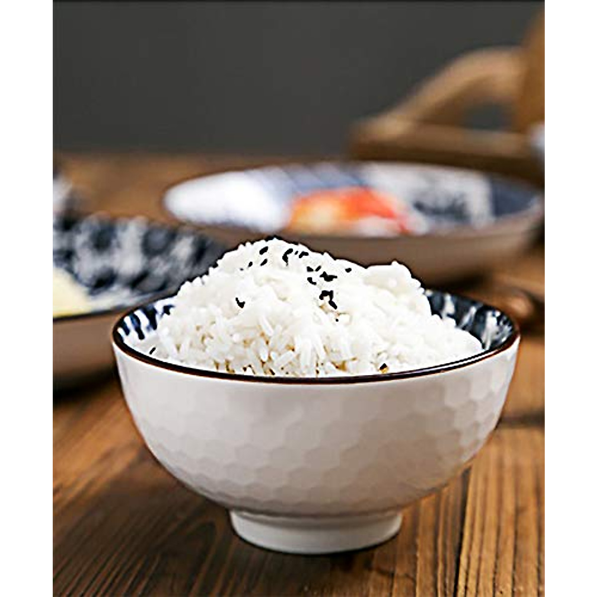 Japanese Style Ceramic Assorted Designs Traditional Blue and White Pattern Dinnerware Set (6PACK Blue White Bowl 4.5")