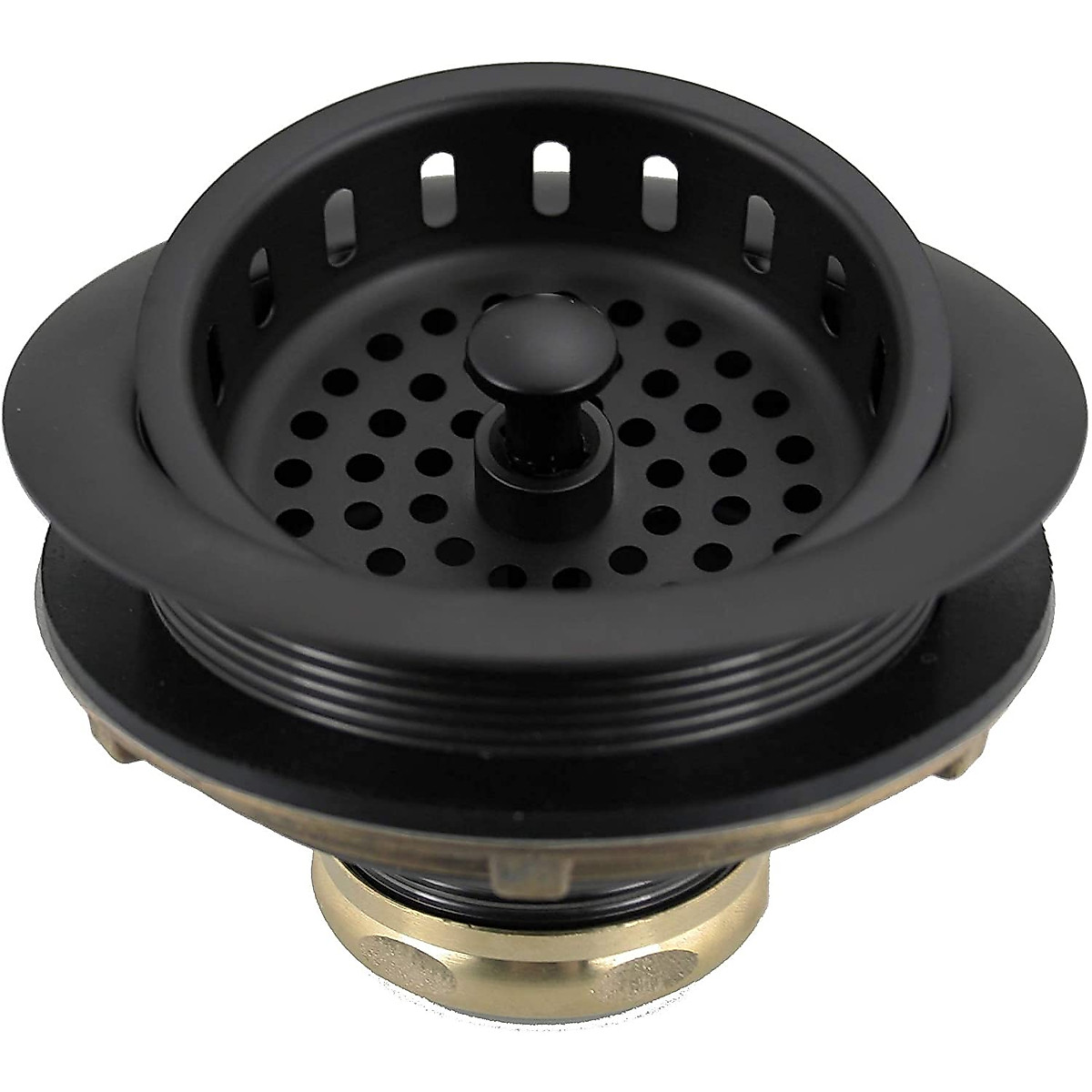 Westbrass A2165-62 4-1/4" OD Post Style Large Kitchen Basket Strainer with Waste Disposal Flange and Stopper Drain Set, 1-Pack, Matte Black