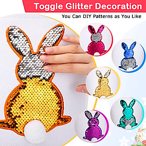 Jexine 12 Pcs Easter Bunny Basket Bags Bulk for Kids Gift Bucket Easter Eggs Hunt Basket with Handle Bunny Tote Bag Carry Bucket Rabbit Fluffy Tails Bags for Easter Party Decorations (Sequin Style)