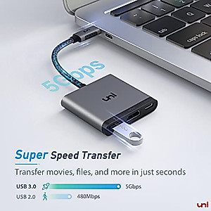 uni USB C to HDMI Multiport Adapter, USB-C / Thunderbolt 3 to [4K HDMI, PD 100W Charging, USB 3.0] Digital AV Adapter 3-in-1 Hub Compatible with MacBook Pro 2021/Air 2020, XPS 15, Galaxy S21
