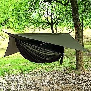 Camping Hammock with Rain Fly Tarp and Mosquito Net with Tree Straps，1/2 Person Portable Hammocks with Rain Cover for Indoor Outdoor Backpacking Hiking Travel Yard Activities Green