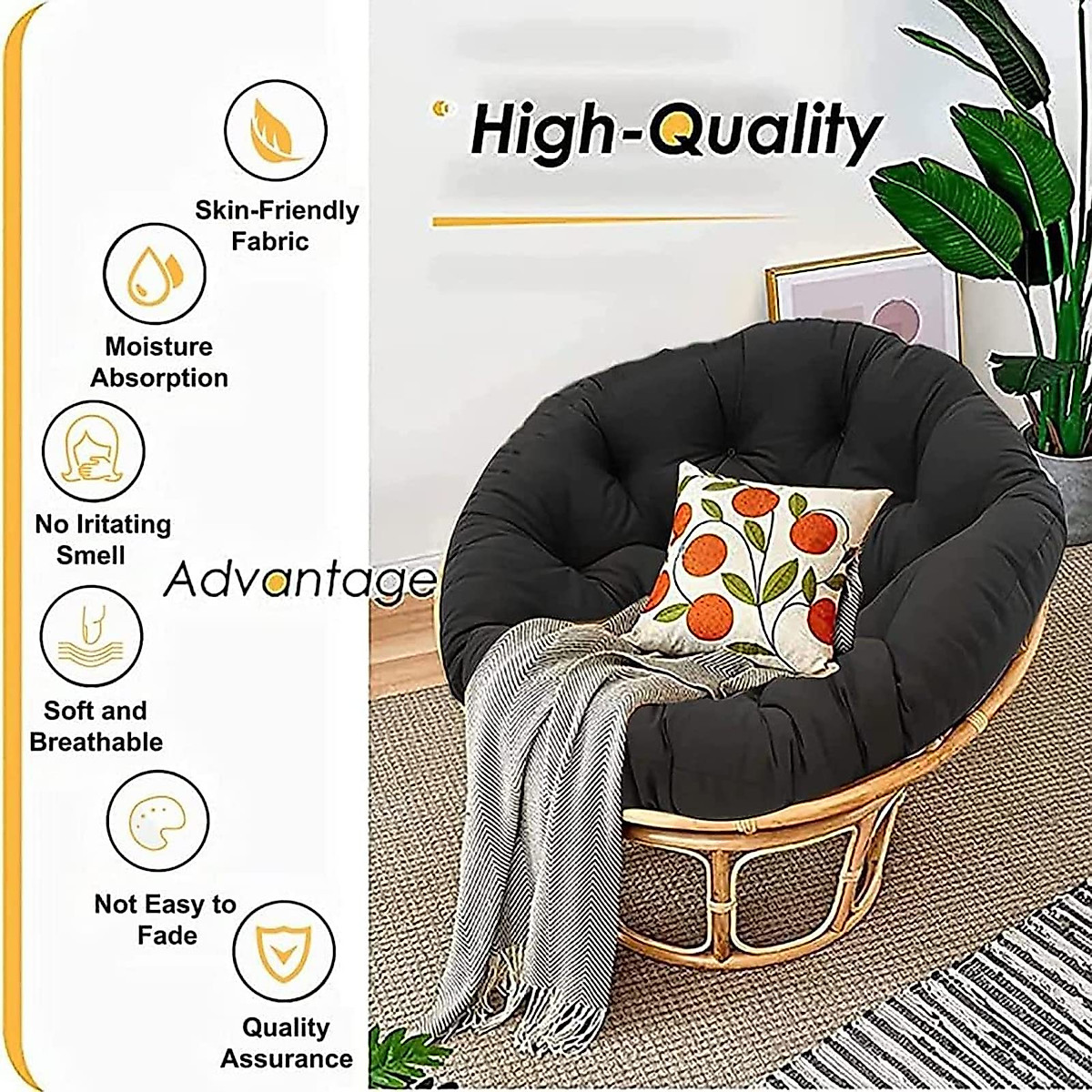 Gruytoie Papasan Round Chair Cushions, Swing Hanging Basket Seat Cushion, Thick Comfortable and Oversized Papasan