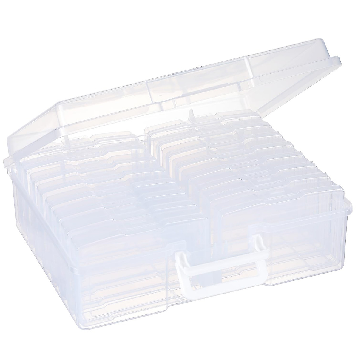 OMNISAFE 4x6 Photo Storage Cases, 16 Inner Plastic Craft Storage Container, Acid-Free Box for Pictures, Crafts, Scrapbooking, Photo Keeper with Handle