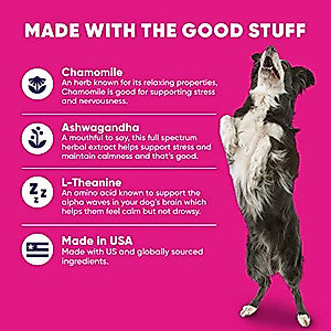 GoodGood Calming Dog Supplements; Helps Manage Stress and Nervousness; Chewable Soft Treats with Ashwagandha, Chamomile, L-Theanine; Probiotics; 90 Natural Flavor Chews