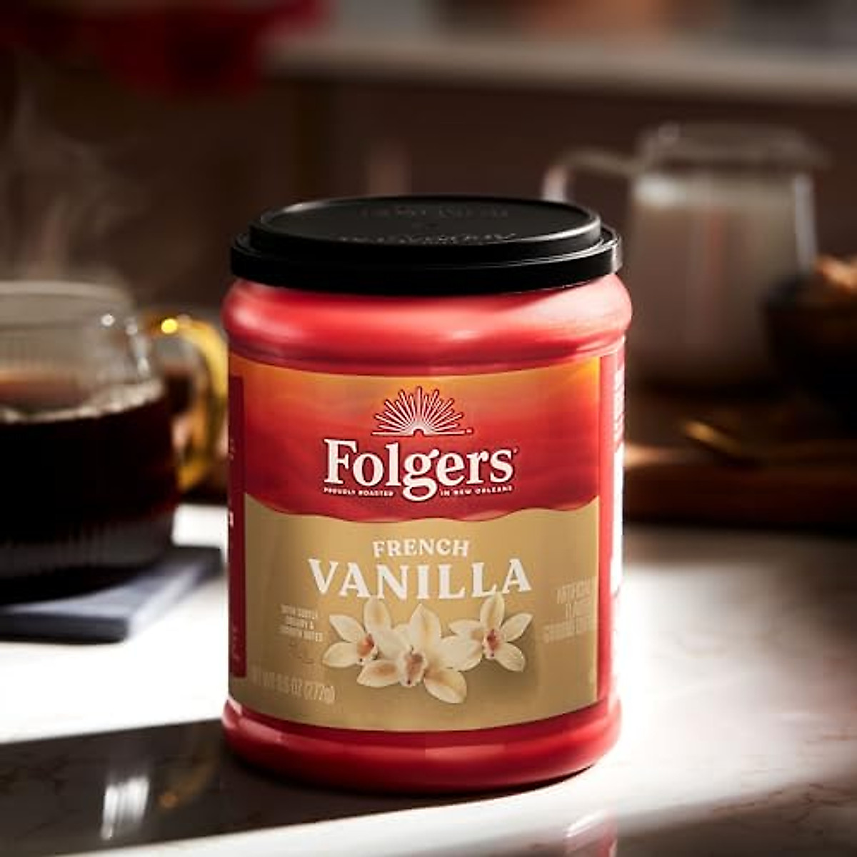 Folgers French Vanilla Flavored Ground Coffee, 9.6 Ounce Canister (Pack of 6)