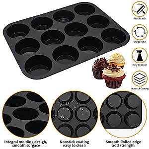 Bongpuda Silicone Muffin Pans Nonstick 12, Egg Bite Mold 2 Packs with Silicone Oil Brush - Cupcake Pan 12 Regular Size | Silicone Baking Sheet Brownie Trays for Oven, Bakeware, Cookies