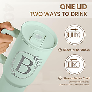 Personalized Monogrammed Tumbler with Handle 40oz, Letter B Tumblers Insulated Coffee Travel Cup, Custom Initial Gift for Women Girls Friends, Monogram Gift for Christmas Birthday Mothers Day