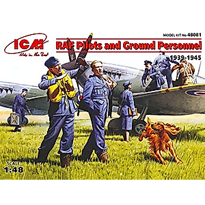 ICM 48081 - RAF Pilots and Ground Personnel (1939-1945) (7 Figures - 3 Pilots, 3 Mechanics, 1 Wren Member, and Dog Figure) - Scale 1:48