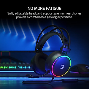 GAMEPOWER Jin USB Gaming Headset - 7.1 Virtual Surround Sound, Wired Led Headphones with 50MM Drivers, Comfort Design, 360 Spatial Audio, Noise Cancelling Mic for PC, PS4, PS5, Black