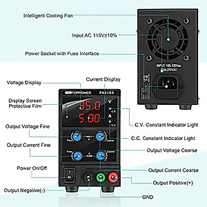 DC Power Supply Variable 3 Digital（35V 5A) CC/CV Mode Single-Output 110V with Alligator to Banana Test Lead,Test Hook Clips, Tweezers for for DIY Electronics Testing, Repairing& Researching