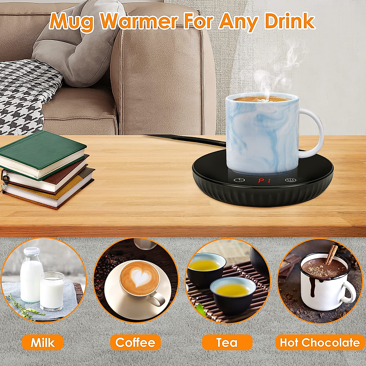 Safe2m Coffee Mug Warmer, Electric Warmer with Auto Shut Off and Timing, 2 Temperature Setting Smart Cup for Warming & Heating Beverage Milk Tea Desk Home Office Gifts, 2021 Black