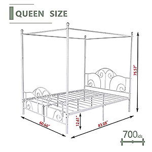 alazyhome Queen Canopy Platform Bed Frame with Headboard and Strong Support Frames Easy Assembly Noise-Free No Box Spring Needed White