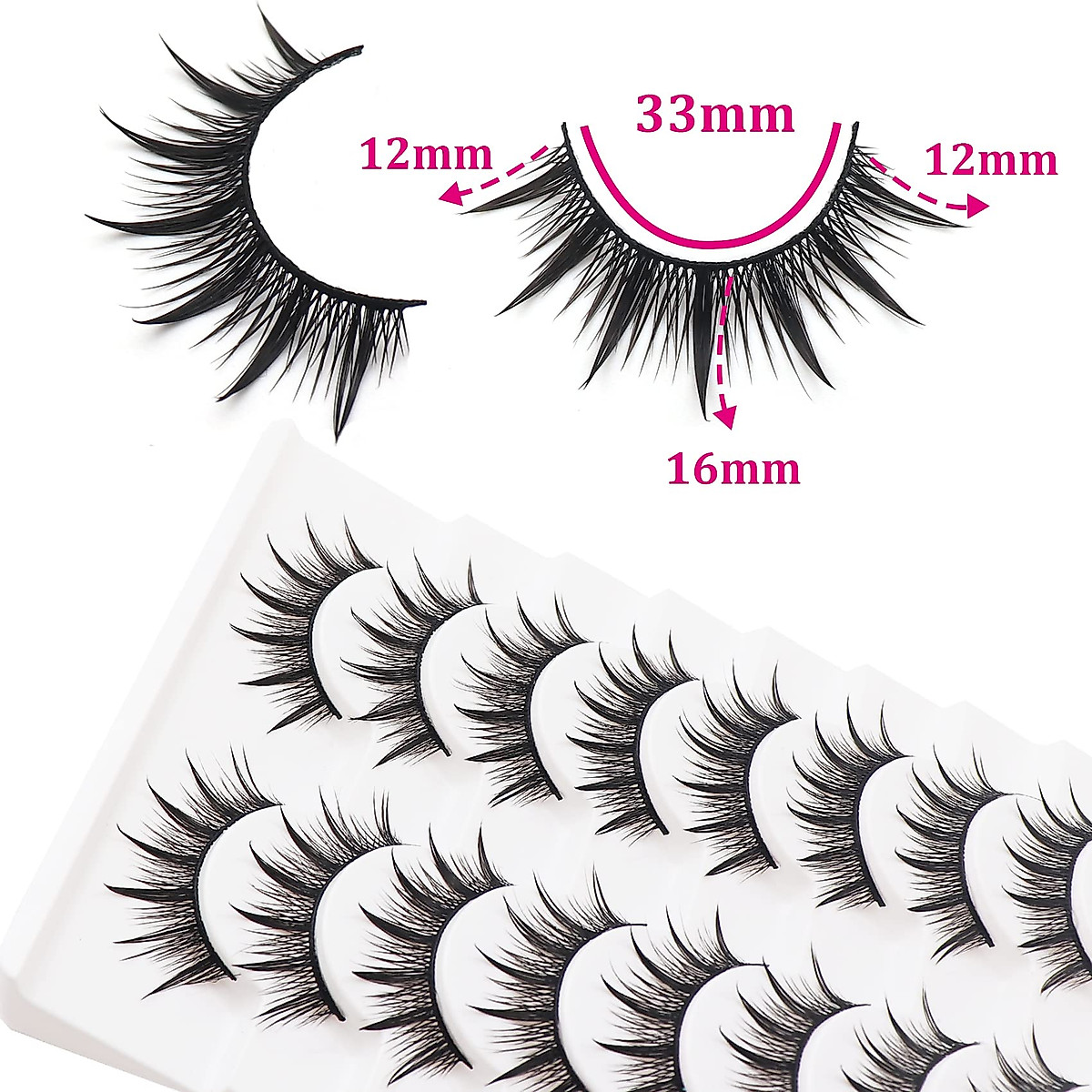 Losha Lashes Spiky False Eyelashes 16mm Wispy Manga Lashes Natural Wet Look 10 Pairs Reusable Fake Eye Lashes Pack (01)