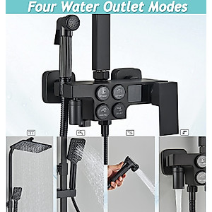 Gmusre Wall-Mounted Bathroom Shower System Matte Black Shower Faucet Fixture with Rainfall Shower Handheld Shower, Tub Spout Temperature Display Shower Faucet Set include Shower Shelf