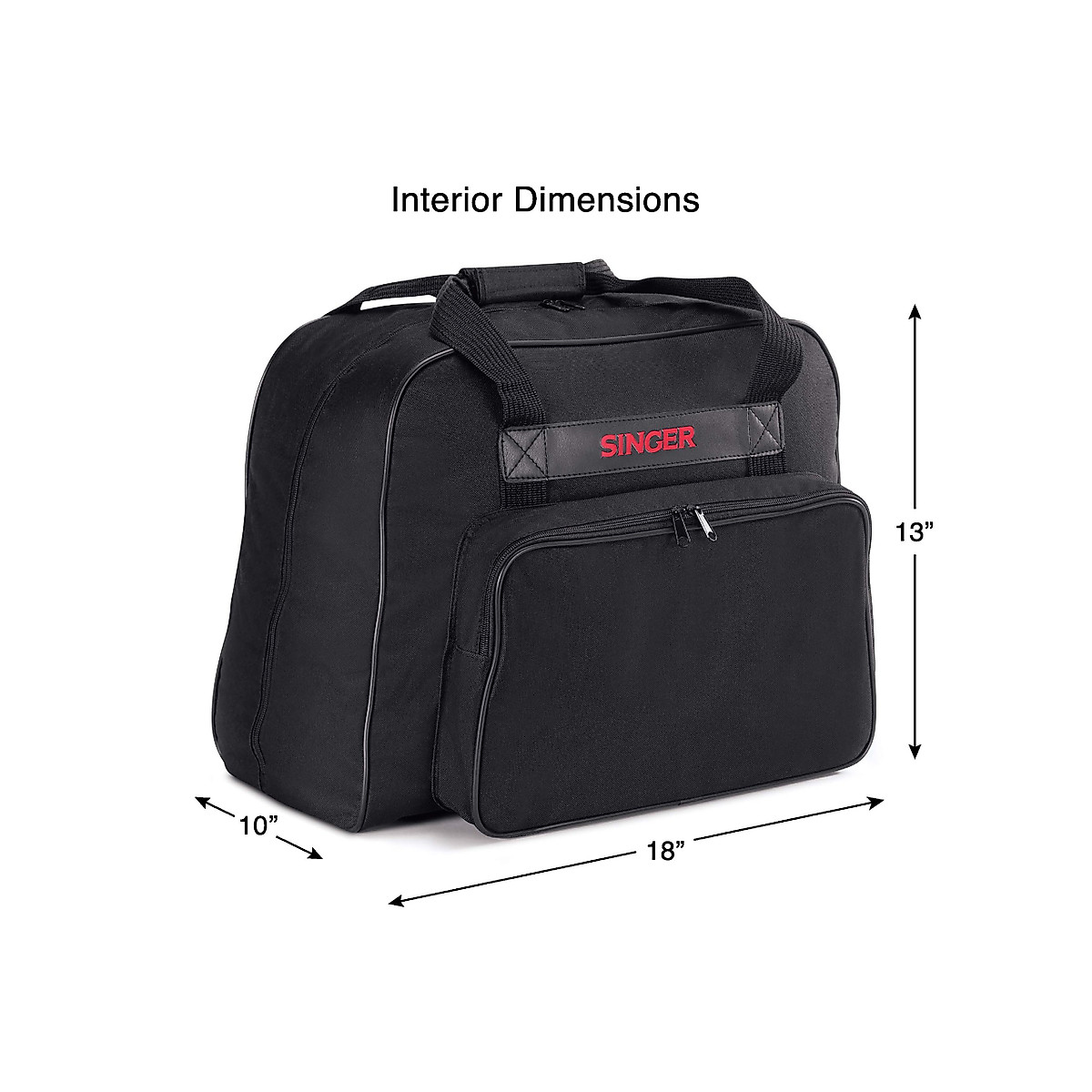SINGER | Machine Carrying Case, Black, Spacious Case Fits Most Standard Sewing Machines and Sergers, Fully-Padded Interior, Durable Canvas Exterior, Easy Zip, Large Front Pocket, Easy Transport
