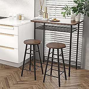 soges Bar Table with 2 Bar Stools, Pub Dining Height Table Set, Kitchen Counter Dinette Set, Bistro Table Set for Kitchen Living Room, Bar Table Chairs Set with Storage Rack