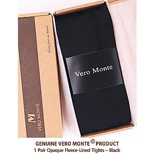 VERO MONTE 1 Pair Womens Opaque Fleece Lined Tights Plus Size Pantyhose (BLACK)