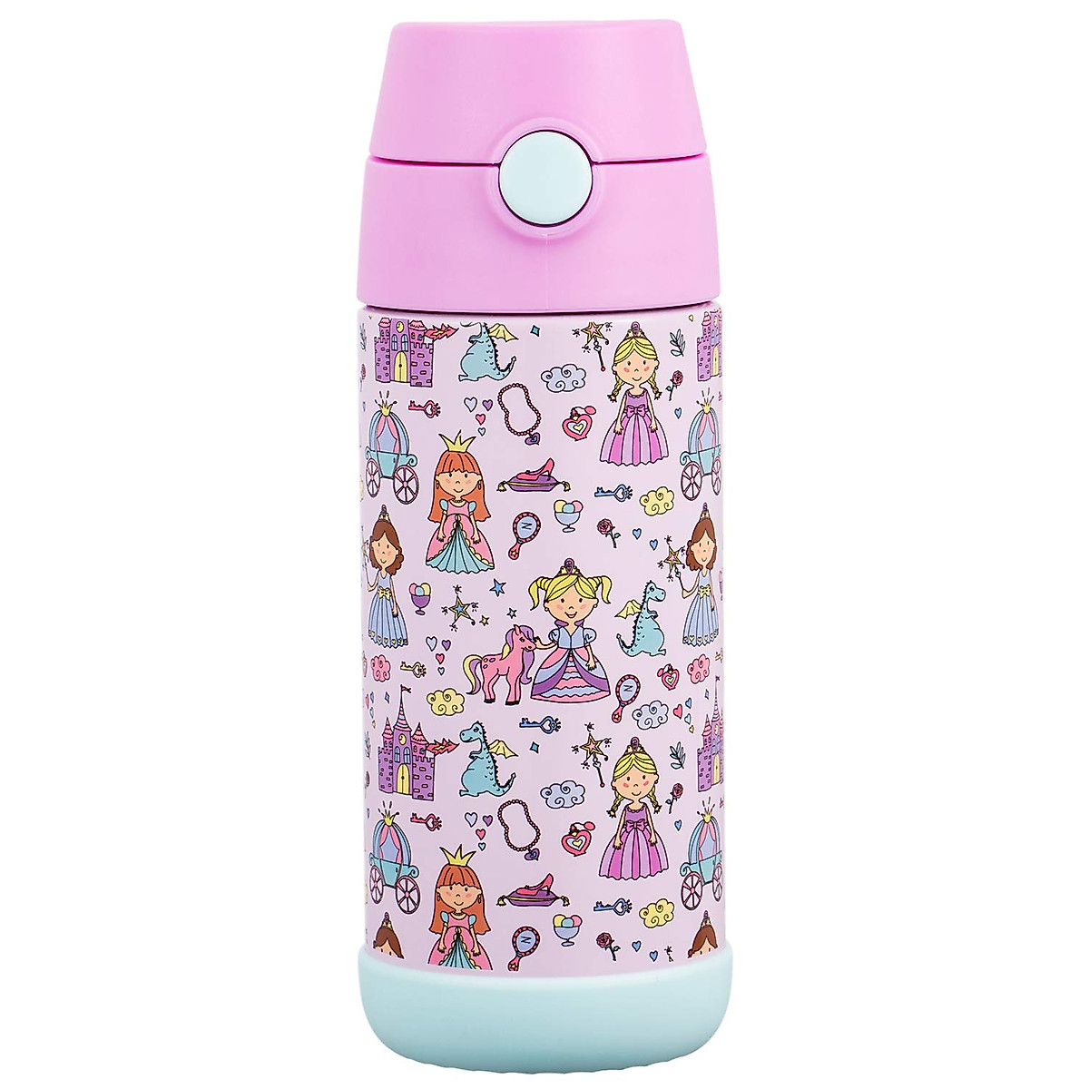 Snug Kids Water Bottle - insulated stainless steel thermos with straw (Girls/Boys) - Princess, 12oz