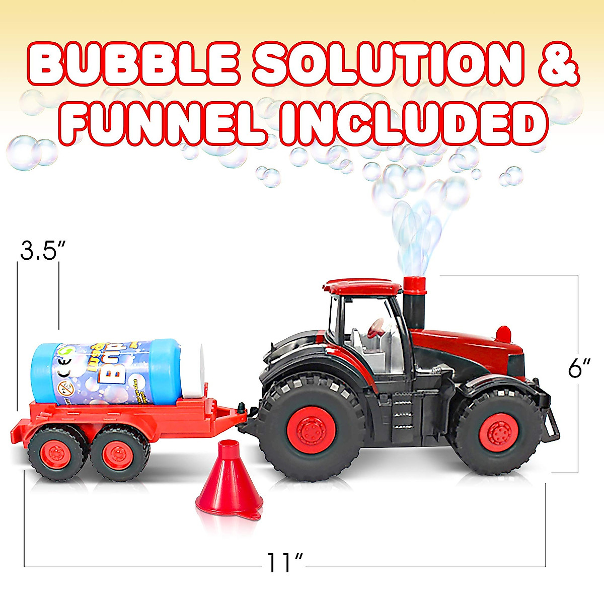 ArtCreativity Bump & Go Bubble Blowing Farm Tractor Toy Truck with Lights & Sounds, and Action for Toddlers - Funnel & Bubble Solution Included - Farm Toy Tractor for Boys Girls Ages 1, 2, 3, 4, 5, +