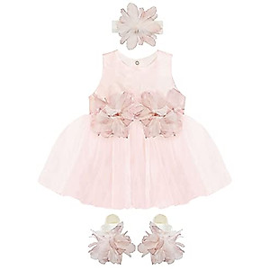 Lilax Baby Girl Tulle Dress Gown Pageant 3 Piece Party Wedding Dress (6-9 Months, Pink)