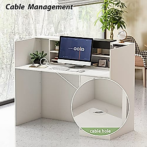 AIEGLE Reception Counter Desk with Adjustable Shelf & Lockable Drawersfor Salon Reception Room Checkout Office, White (55.1" L x 23.6" W x 43.3" H)