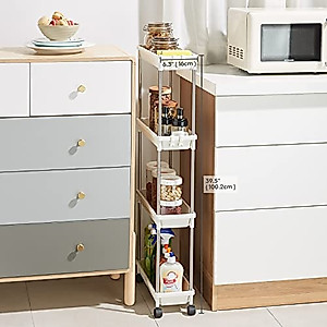 Lifewit Slim Storage Cart, Laundry Room Organization, Wide 6.3'', 4 Tier Shelf Organizer Rack Unit with Wheels for Bathroom Kitchen Small Dorm Narrow Space, White