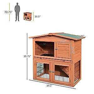 Pawhut 40" Wooden Rabbit Hutch Small Animal House Pet Cage