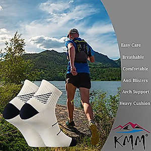 KMM Men's Merino Wool Cushion Low Cut Quarter Socks with Light Cozy Performance for Outdoor Hiking Hike Casual Trail Running(White L)
