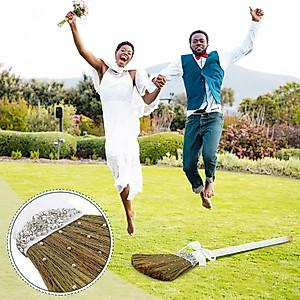 Yungyan Wedding Brooms DIY Bride Bridegroom Jump Broom 11.81 x 28.74 Inch Whisk Wedding Brooms Jumping Brooms with White Ribbons Artificial Pearl for African American Wedding Ceremony Crafts