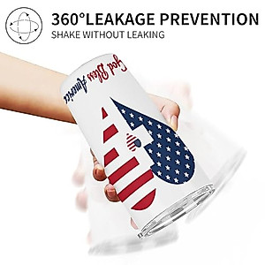 God Bless America Heart Flag Patriotic 20 OZ Stainless Steel Tumbler Travel Car Coffee Mug with Straw Lid Cleaning Brush Coffee Tumbler Mug for Women Men