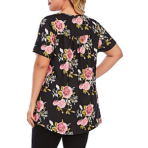 Bravetoshop Plus-Size Tops for Women Short Sleeve Round Neck Casual Tunic Tops Summer Loose Blouse (Black,XL)