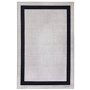 Machine Washable Area Rug with Non Slip Backing & Stain Resistant & Eco Friendly & Family and Pet Friendly - Everest Geometric Modern Bordered Creme & Black Design 5'4''x8'