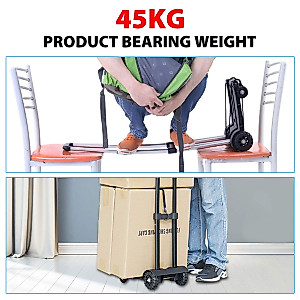 DricRoda Folding Hand Truck, 155lb Heavy Duty 4 Wheels Portable Luggage Cart, Lightweight Aluminum Foldable Carry-on Hand Trucks Dolly for Boxes and Parcels Moving, House or Office, Workshop Use