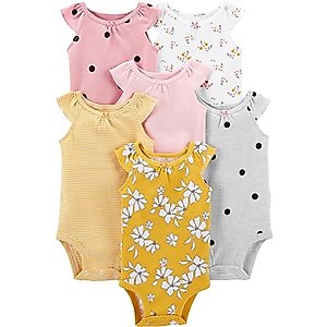 Simple Joys by Carter's Baby Girls' Sleeveless Bodysuit, Pack of 6, Multicolor/Dots/Floral/Stripe, 24 Months