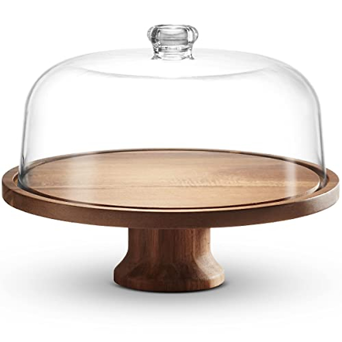 Godinger Footed Cake Plate, Acacia Wood and Shaterproof Acrylic Lid, Cake Stand with Dome