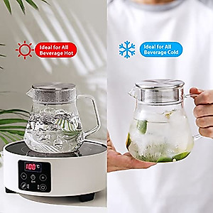 CNGLASS One-Touch Glass Teapot,20oz(600ml) Glass Tea Kettle with Stainless Steel Filter Lid,Stovetop Safe Tea Maker for Loose Leaf Tea