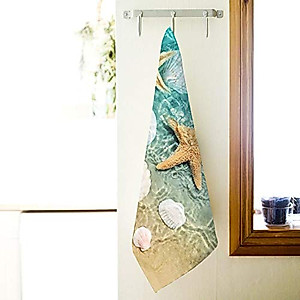 MSGUIDE Starfish Seashell On Beach Hand Towels for Bathroom Clearance Decor Face Towels Microfiber Towels Soft Fingertip Towel for Gym Yoga Spa Pool Sport Hotel