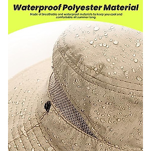 Sun Hat with High Ponytail Hole for Women, Womens UV Protection Wide Brim Foldable Waterproof Beach Bucket Safari Fishing Hat Khaki