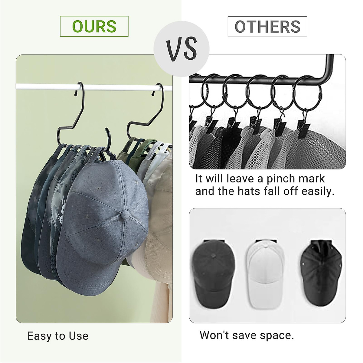 Mkono Hat Organizer for Baseball Caps Metal Hat Rack for Closet Set of 2 Hat Hangers Baseball Cap Holder Hat Storage Organizer Holds 20 Caps, Black